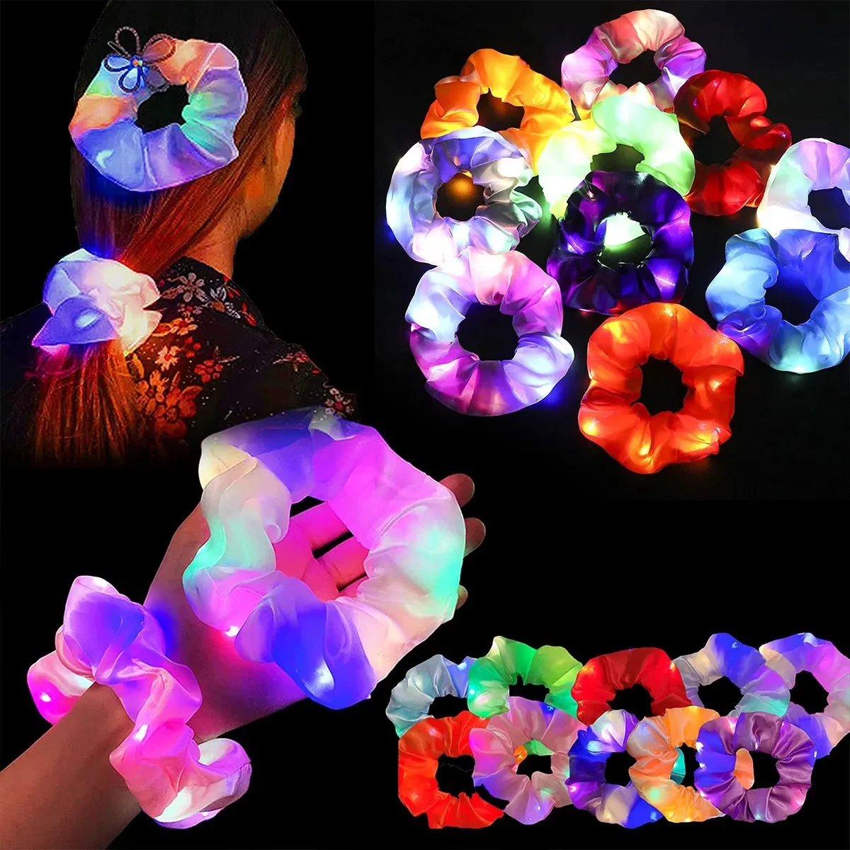 5-50-100PCSLED-Hair-Scrunchies-Light-Up-Hair-Scrunchies-Elastic-LED ...