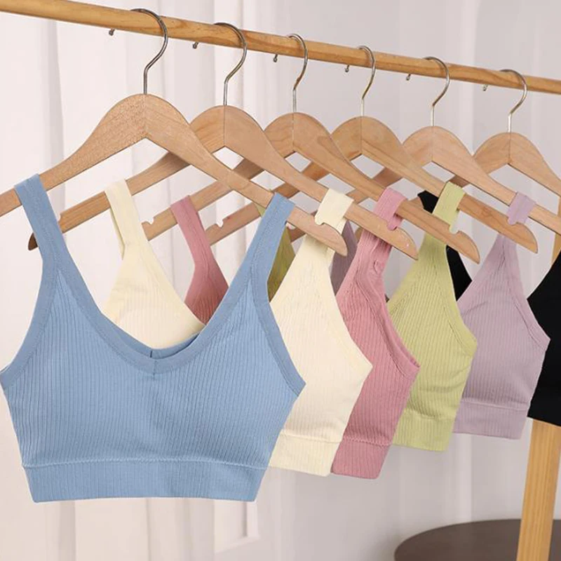 Solid-Pink-Green-Vest-Crop-Top-Bras-for-Women-Padded-Push-Up-Underwear ...