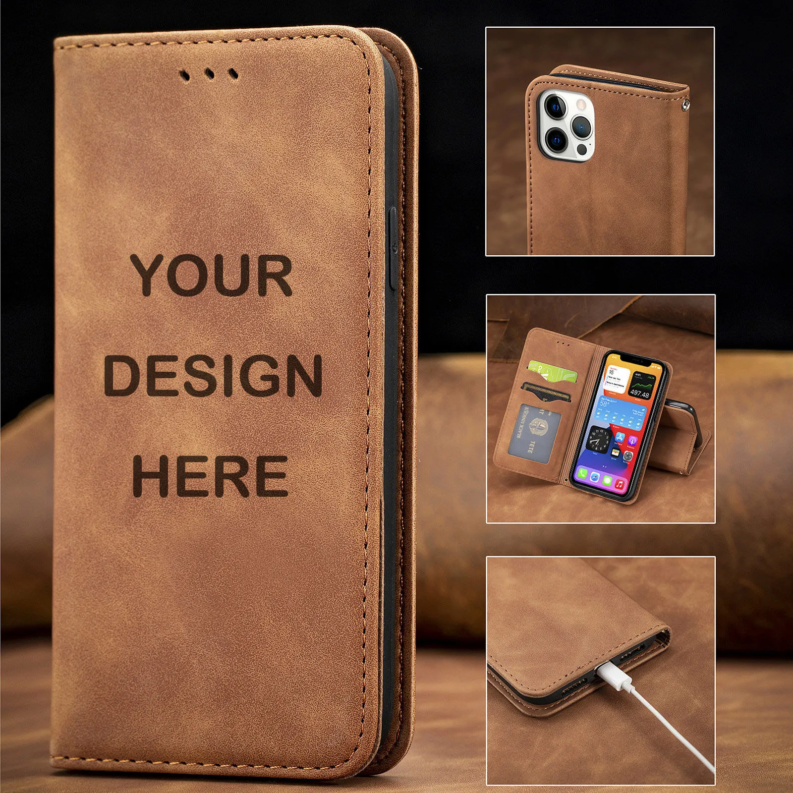 Magnetic-Flip-Leather-Engraved-Custom-Car-Team-Logo-Phone-Case-For ...