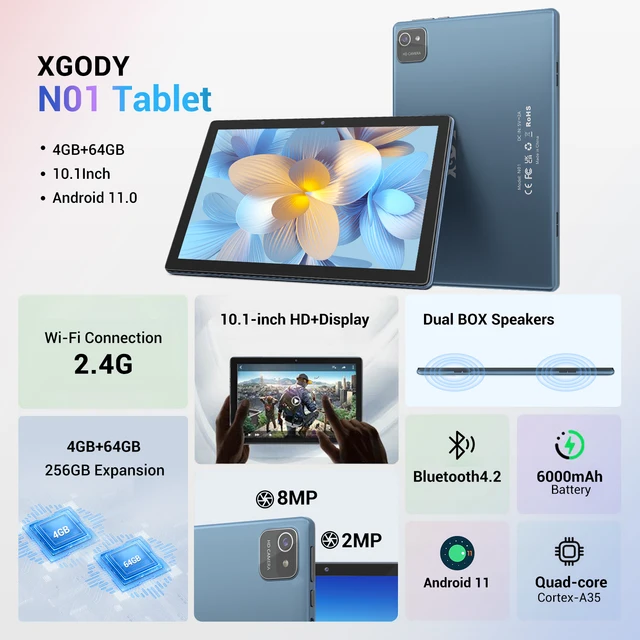 XGODY N01 Tablet 10 inch Android Tablets 6GB 128GB IPS Screen Quad-core ...