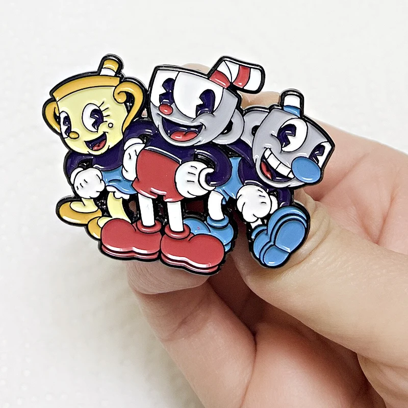 게임 컵헤드 에나멜 핀 만화 컵 머그맨 금속 배지 애니메이션 브로치 모자 보석 선물 Aliexpress