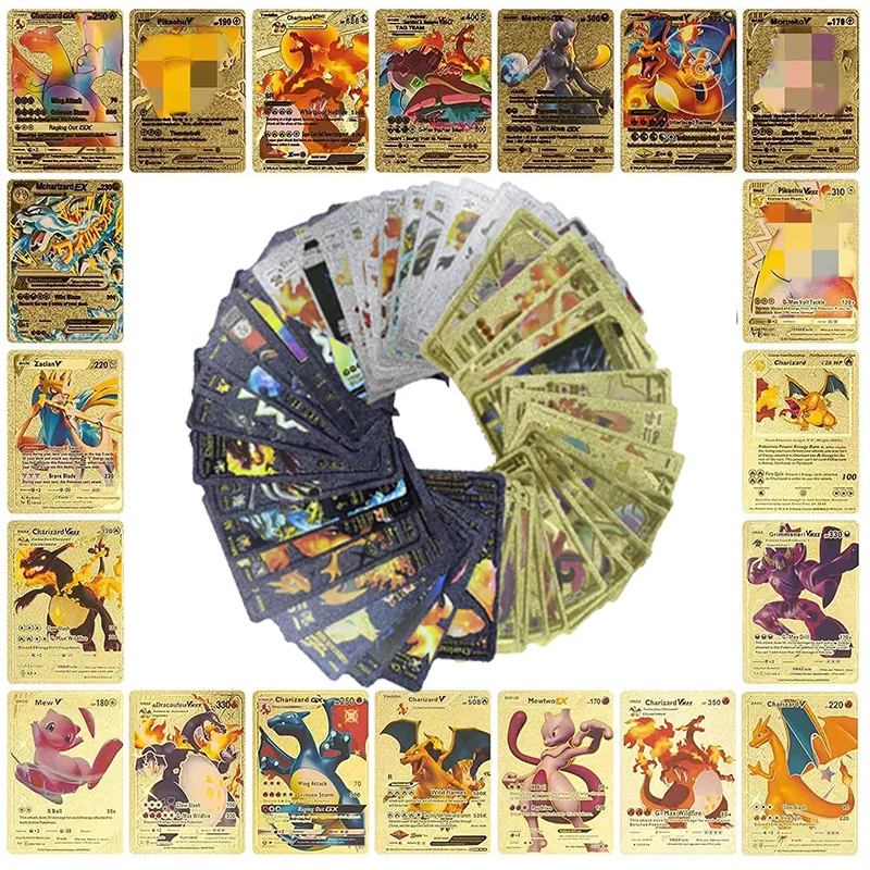 3-165 Pcs Pokemon Card Metal Gold Vmax GX Energy Card Charizard Pikachu ...