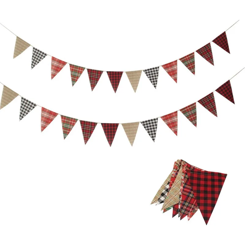 Xmas-Party-buffalo-check-Plaid-Burlap-Pennant-Banner-Fabric-Triangle ...