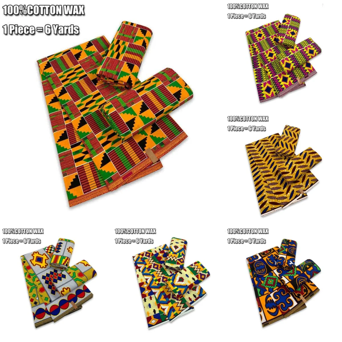 African 100% Cotton Wax Fabric 6yards Veritable Wax Nigerian Ankara ...