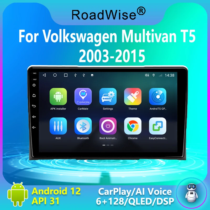 Roadwise 2 Din Android Auto Radio Multimedia Voor Vw Volkswagen Multivan T5 2003 - 2015 Carplay ...