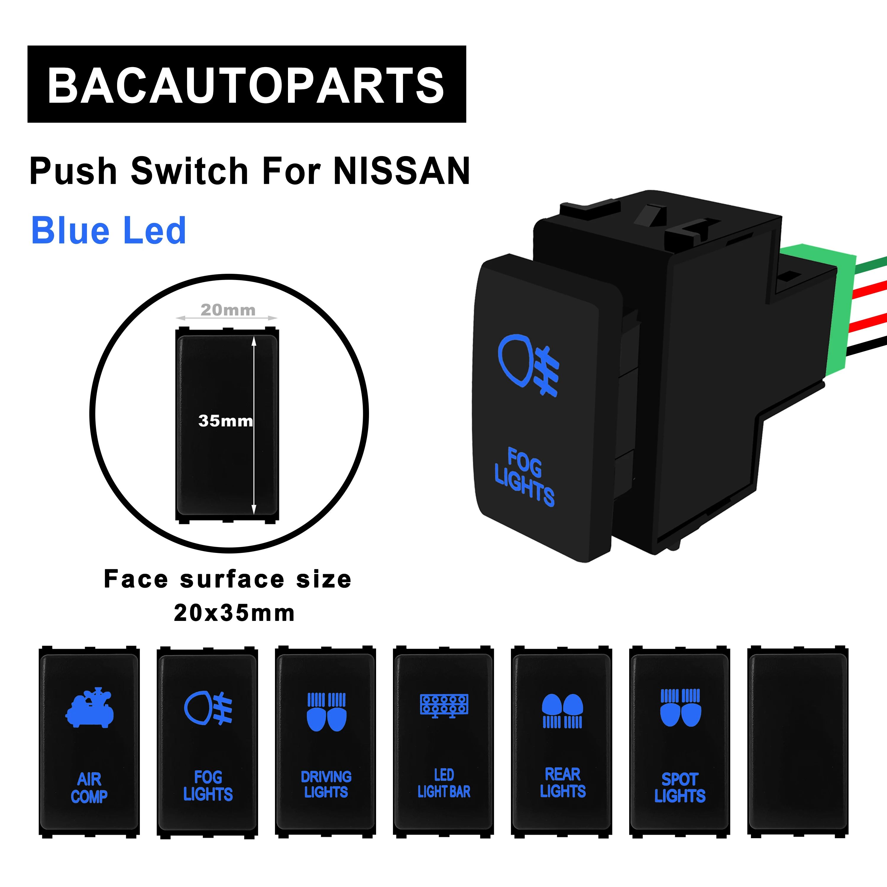 12v Blue Led Push Button 20x35mm Laser Etched Switch On Off For Nissan ...