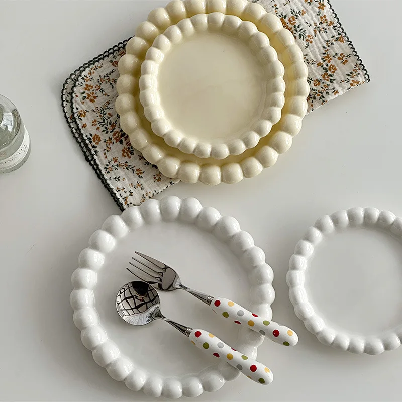 Cute Korean Pearl Ceramic Plates For Food Dinner Breakfast Cake Dessert ...