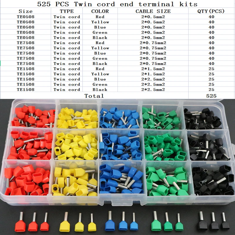 Fios elétricos isolados Ferrules, tubo duplo, Twin Cord, C Block ...
