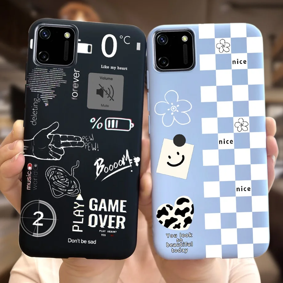 For Realme C11 C21 C31 Case Grid Pattern Matte Soft TPU Silicone Phone ...