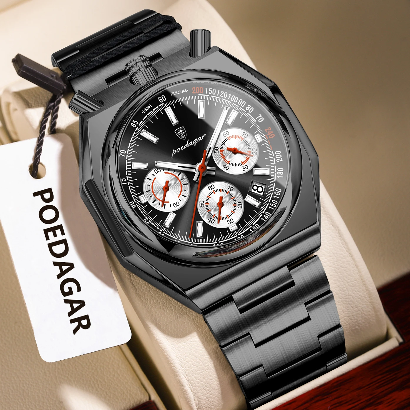 POEDAGAR Luxury Quartz Man Wristwatch Stainless Steel Waterproof ...