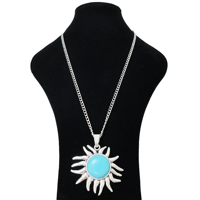1 x Tibetan Silver Large Faux Stone & Sunflower Pendant Necklace ...