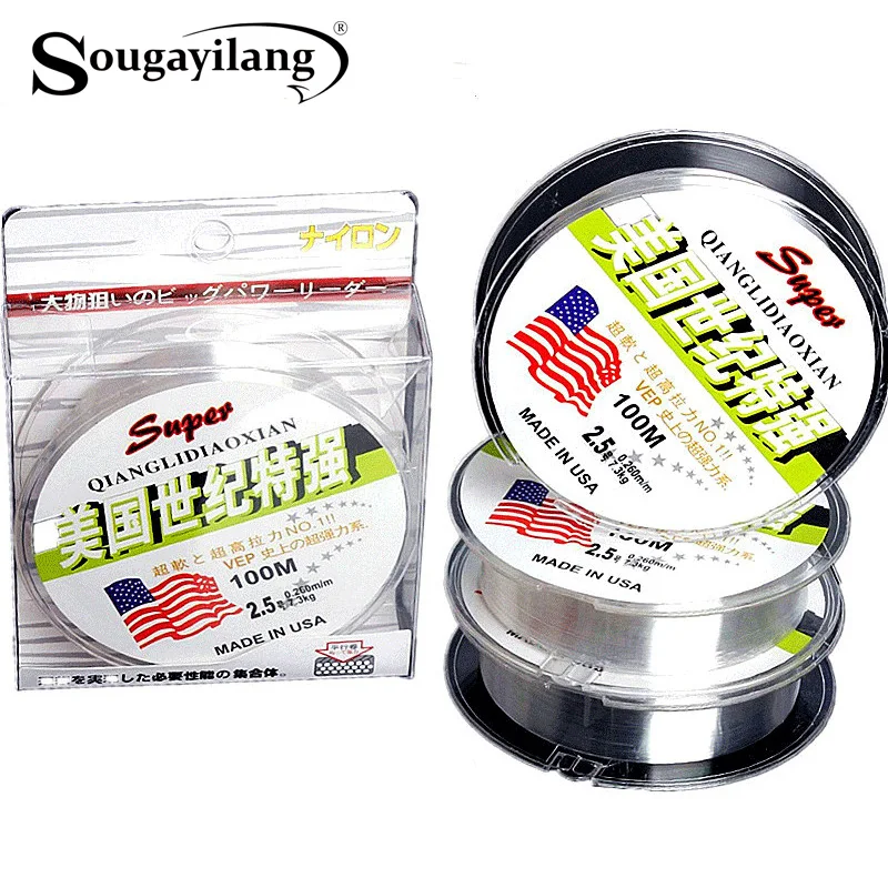 Sougayilang Fishing Line Transparent Fluorocarbon Monofilament Fishing Wire Super Strong 100% ...