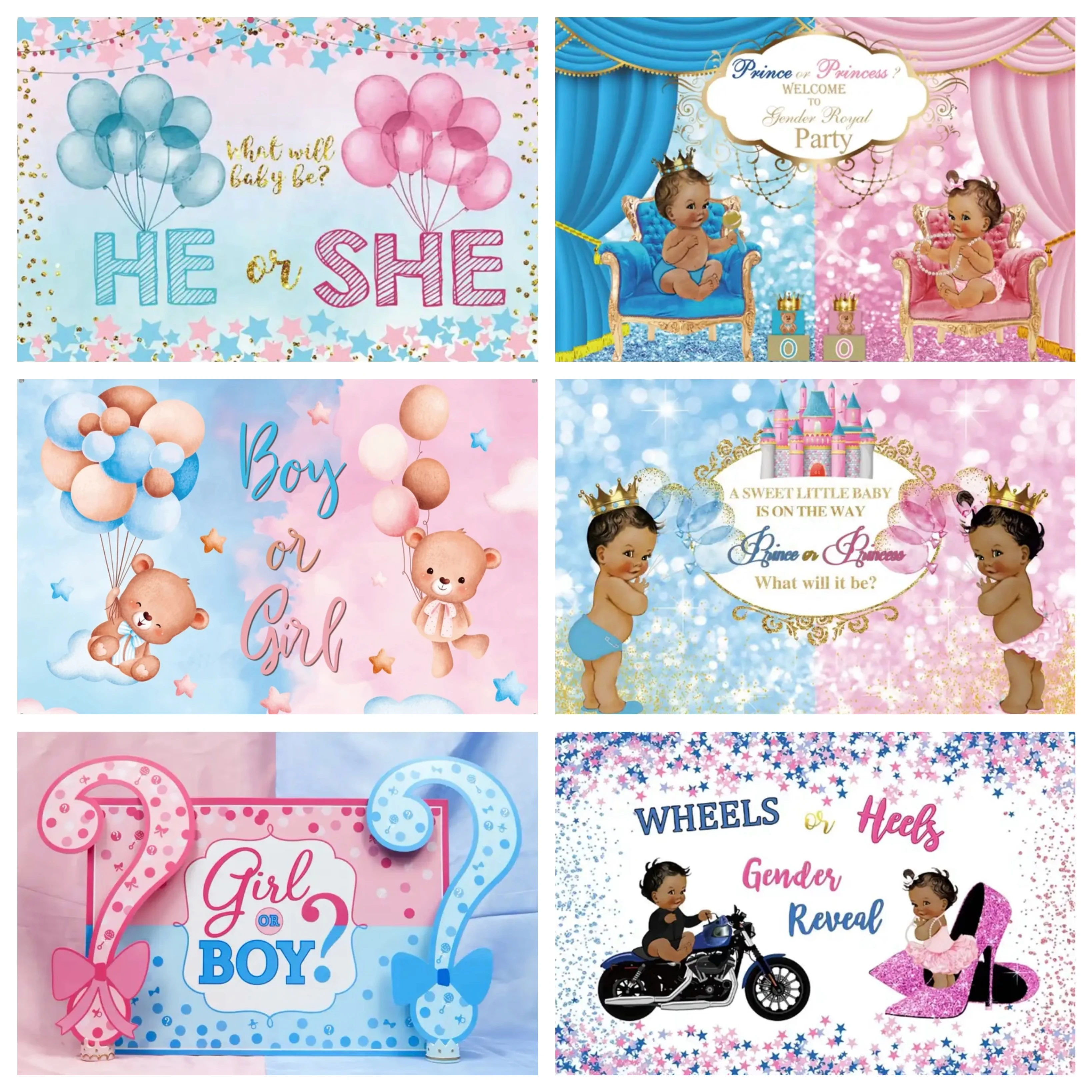 Gender Reveal Party Backdrops Boy Or Girl Photocall Newborn Baby Shower ...