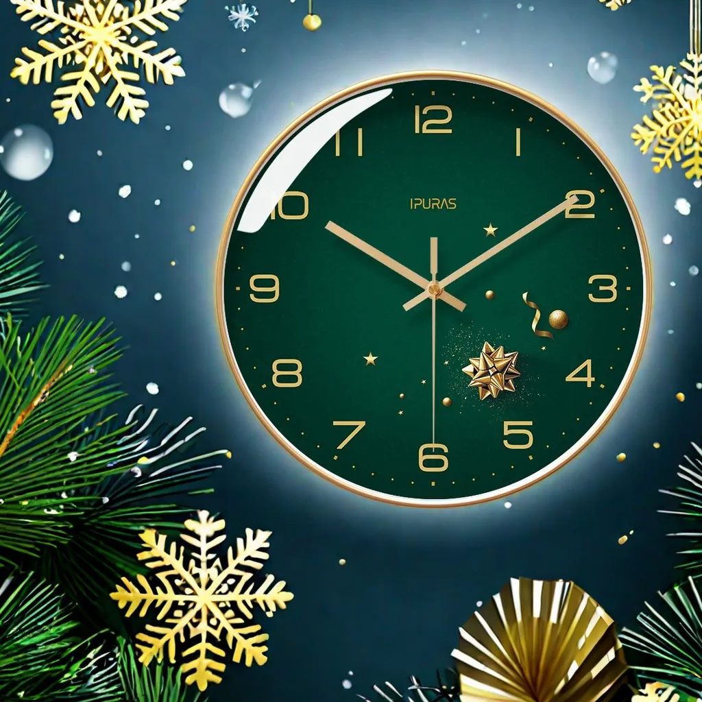 2024-Green-Wall-Clock-with-Gold-Star-Twinkling-Clocks-Simple-Home-Decor ...