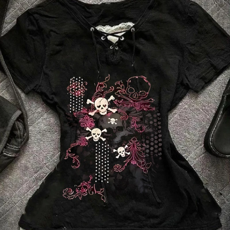 Y2k Vintage Kpop Goth Emo Aesthetic Clothing T-shirt Baby Tees Summer ...