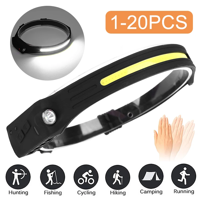 1-20pcs Led Running Headlamp Sensor Headlight With Built-in Battery ...