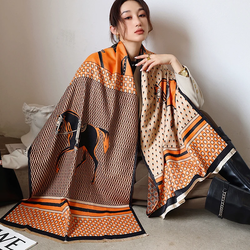 Luxury-Horse-Print-Scarf-Women-Cashmere-Winter-Warm-Scarves-Brand ...
