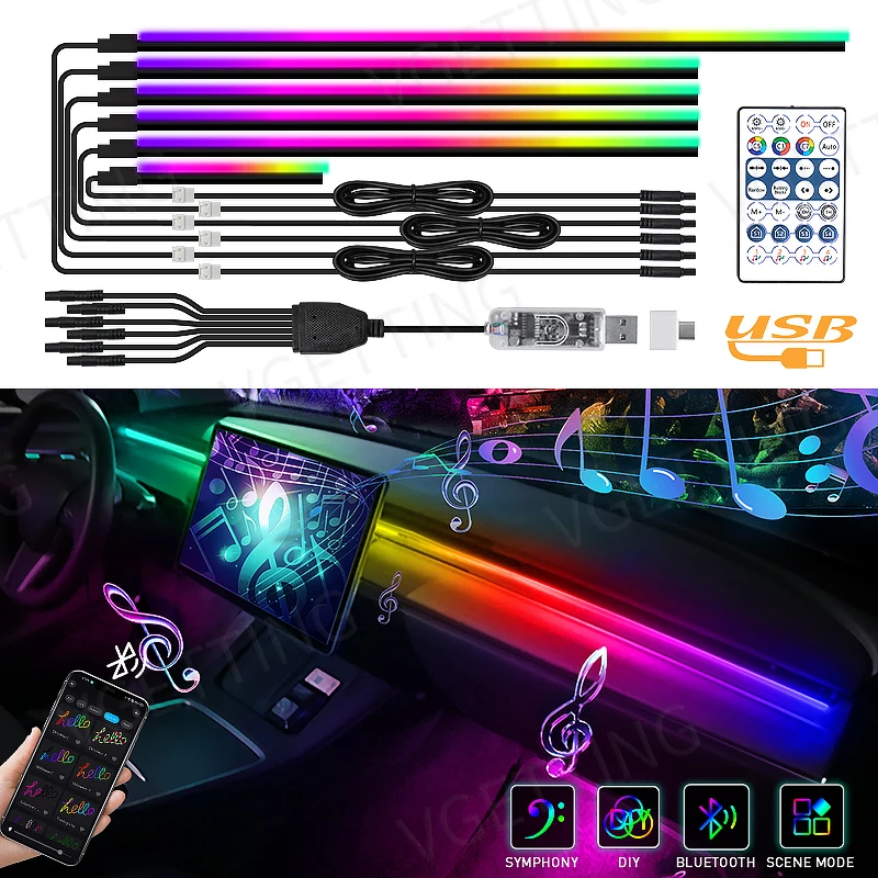 6in1 Interior LED Ambient Lights For Tesla Model 3 Y S X Full Color RGB ...