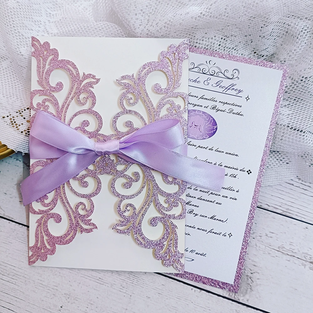 Purple Wedding Invitations With Ribbon