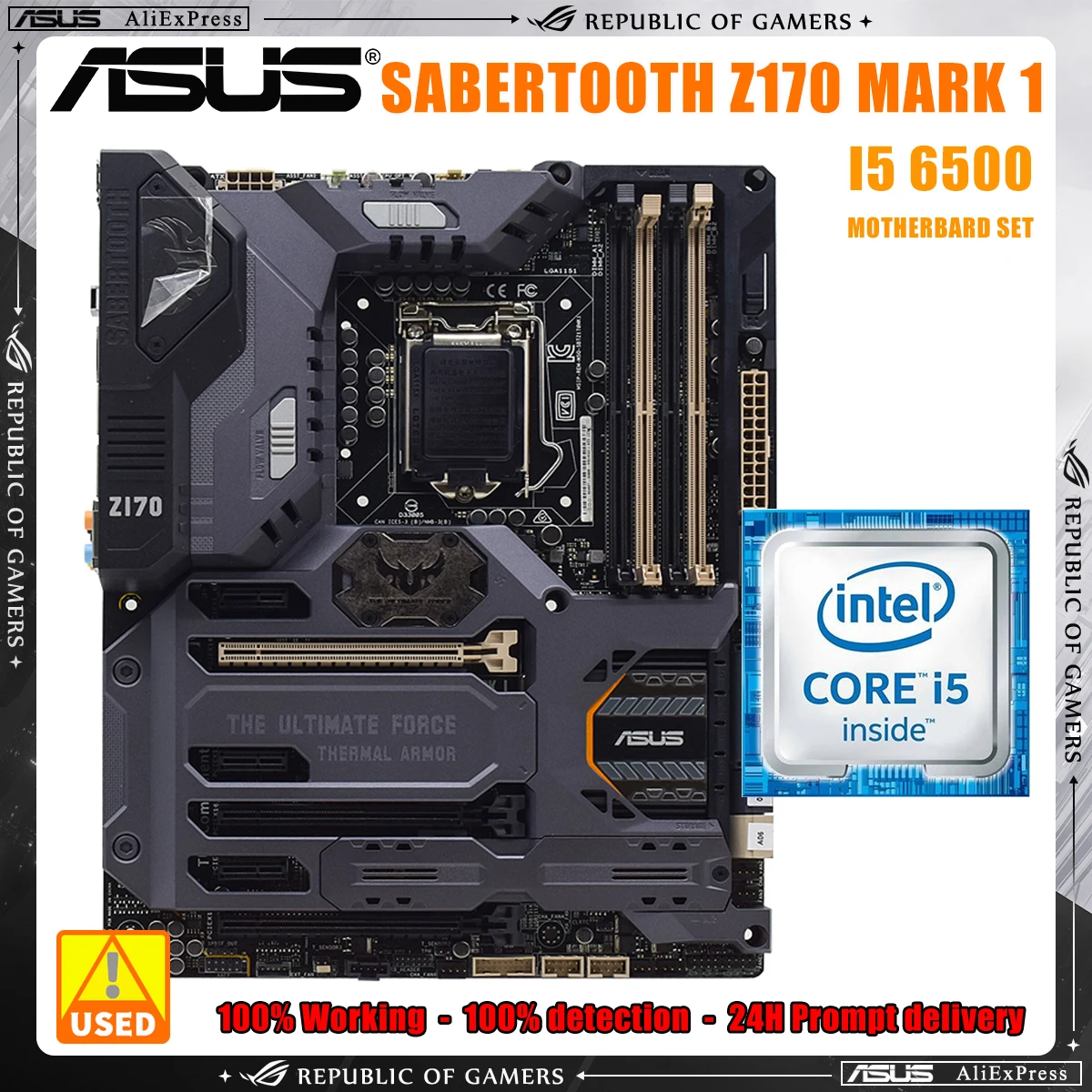 ASUS SABERTOOTH Z170 MARK 1 With I5 6500 Original M.2 NVME 6 th 7th Motherboard Set Socket ...