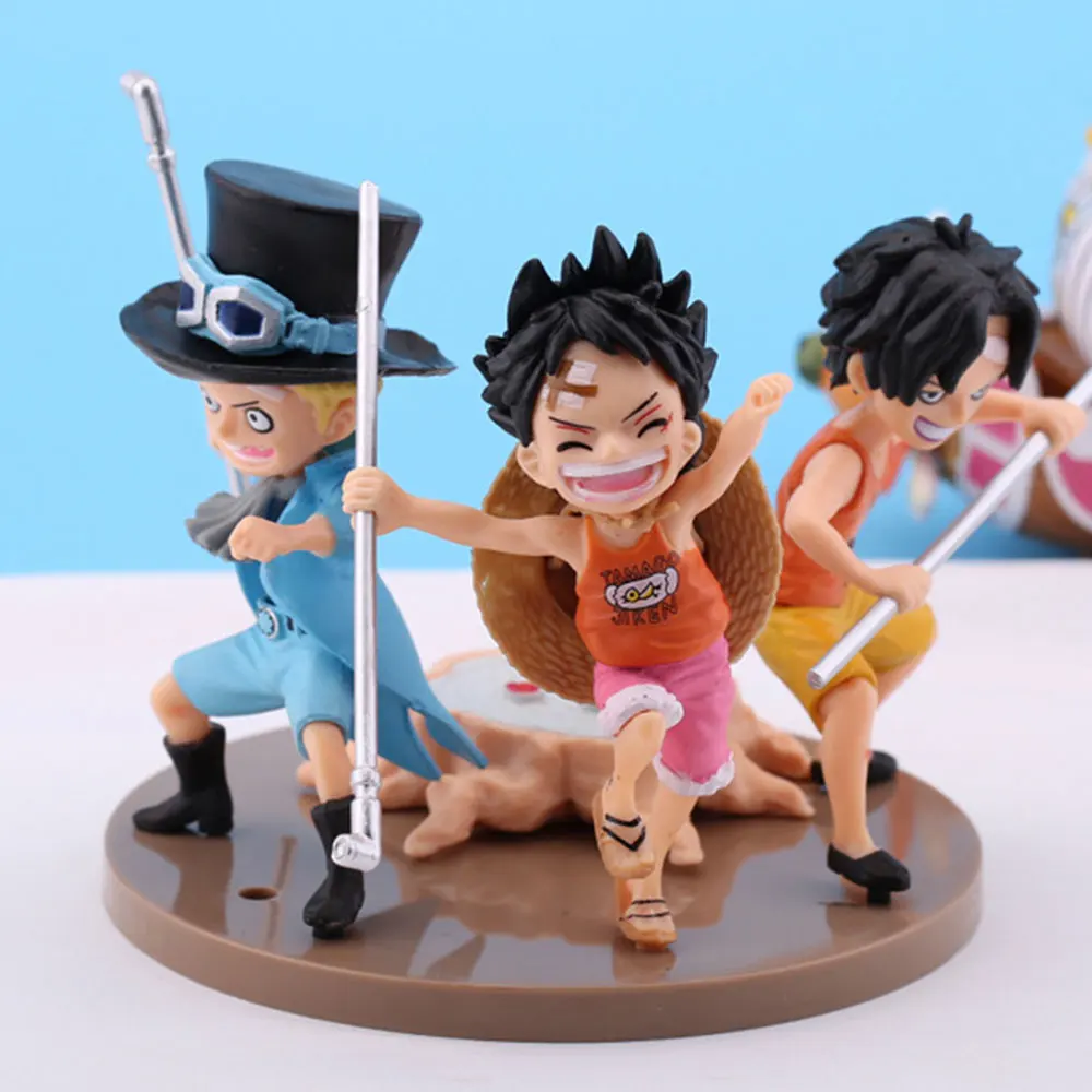 9-10cm-3pcs-Lot-One-Piece-Luffy-Ace-Sabo-with-Stick-Weapoon-Childhood ...