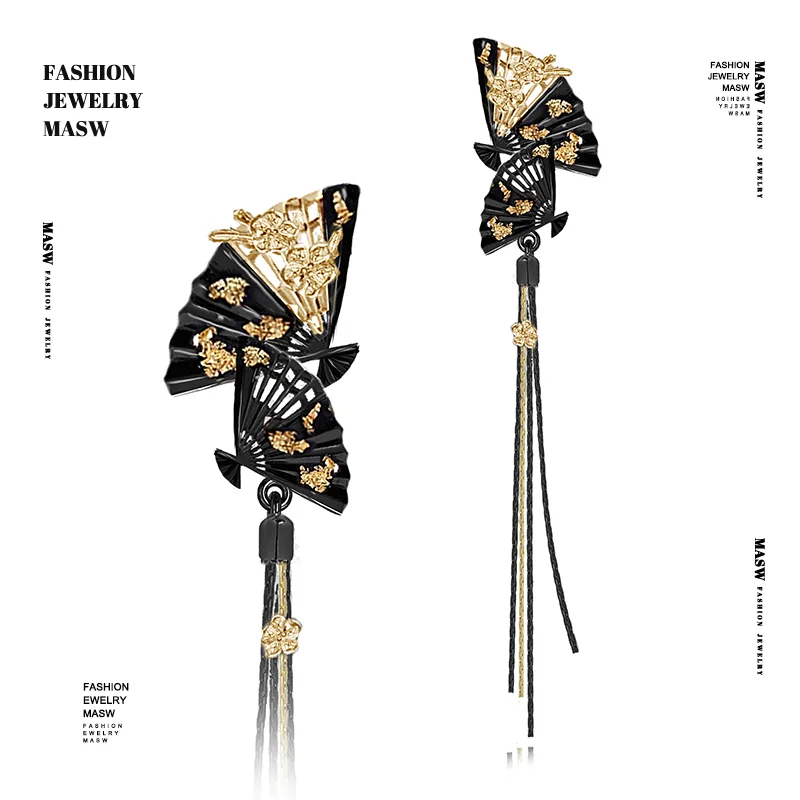 MASW Original Design Fan Flower Long Tassel Earrings For Women Party ...
