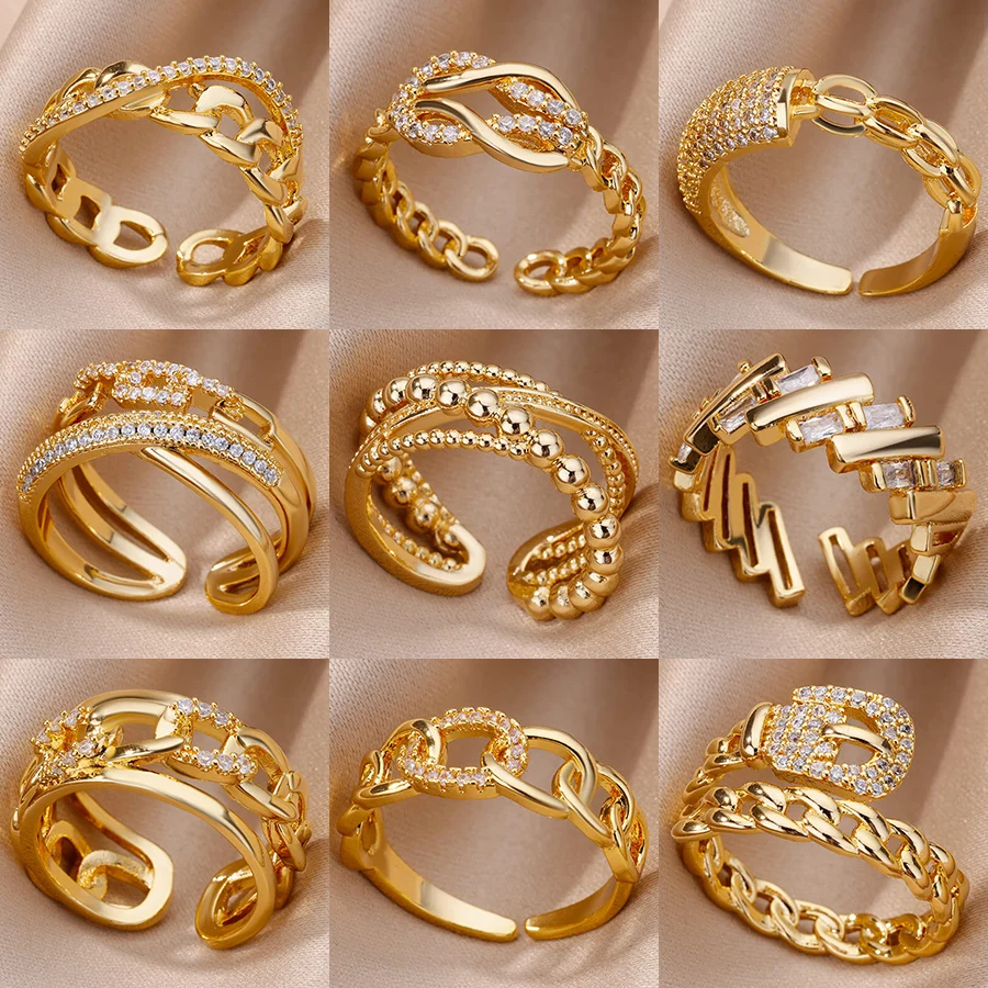 Fashion-Gold-Color-Ring-For-Women-Luxury-Open-Adjustable-Stainless ...