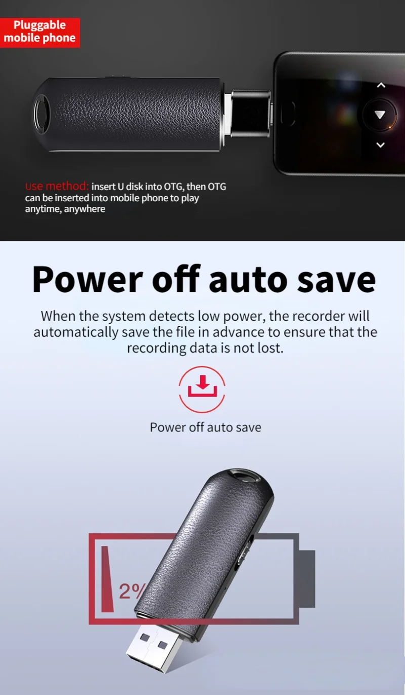 Noir - 4G - Mini lecteur MP3 à clé USB, enregistreur vocal numérique professionnel sans fil à ...