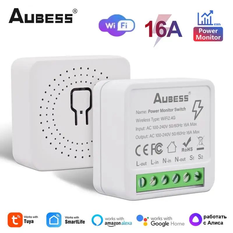 Aubess 16A WiFi Smart Switch Tuya Smart Switch With Power Monitor ...