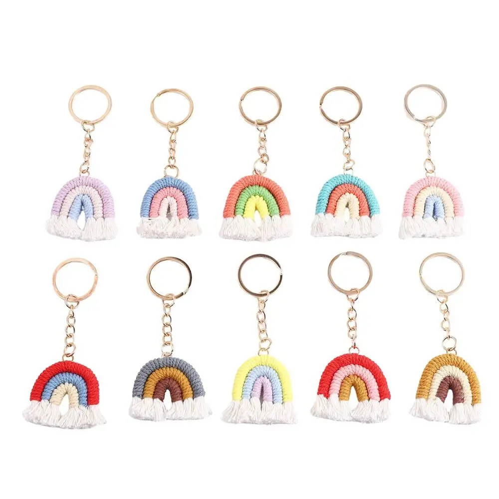 Fashion-Three-Color-Rainbow-Key-Chain-Pretty-Cute-Handmade-Woven-Key ...