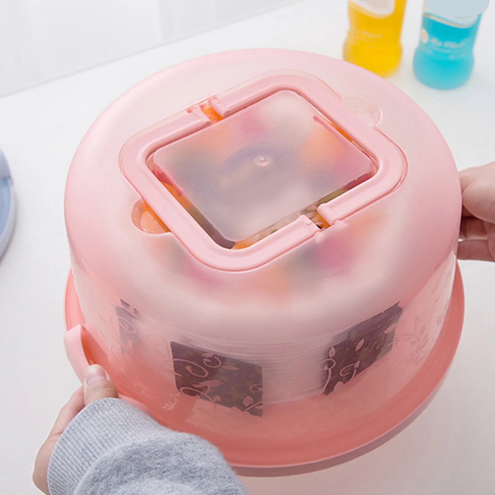 Portable-Plastic-Round-Cake-Box-Carrier-Handle-Pastry-Storage-Holder ...