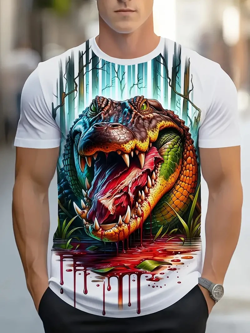 New 3D Printing Snake Graphic T Shirts For Men Summer Short Sleeve ...
