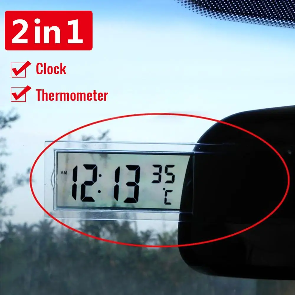 2 In 1 Automobile Car Clock LCD Digital Thermometer Sucker Type Clock ...