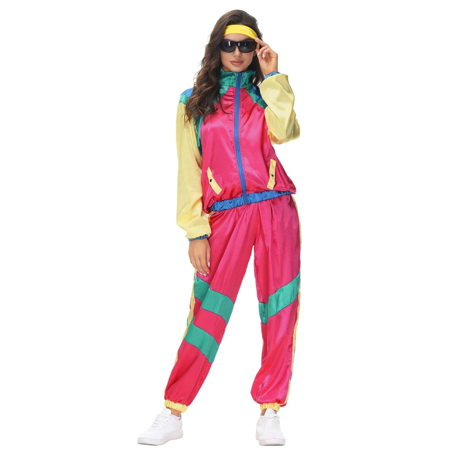Adult-80s-Tracksuit-Retro-Hip-Hop-Disco-Tracksuit-Sets-Colorblock ...