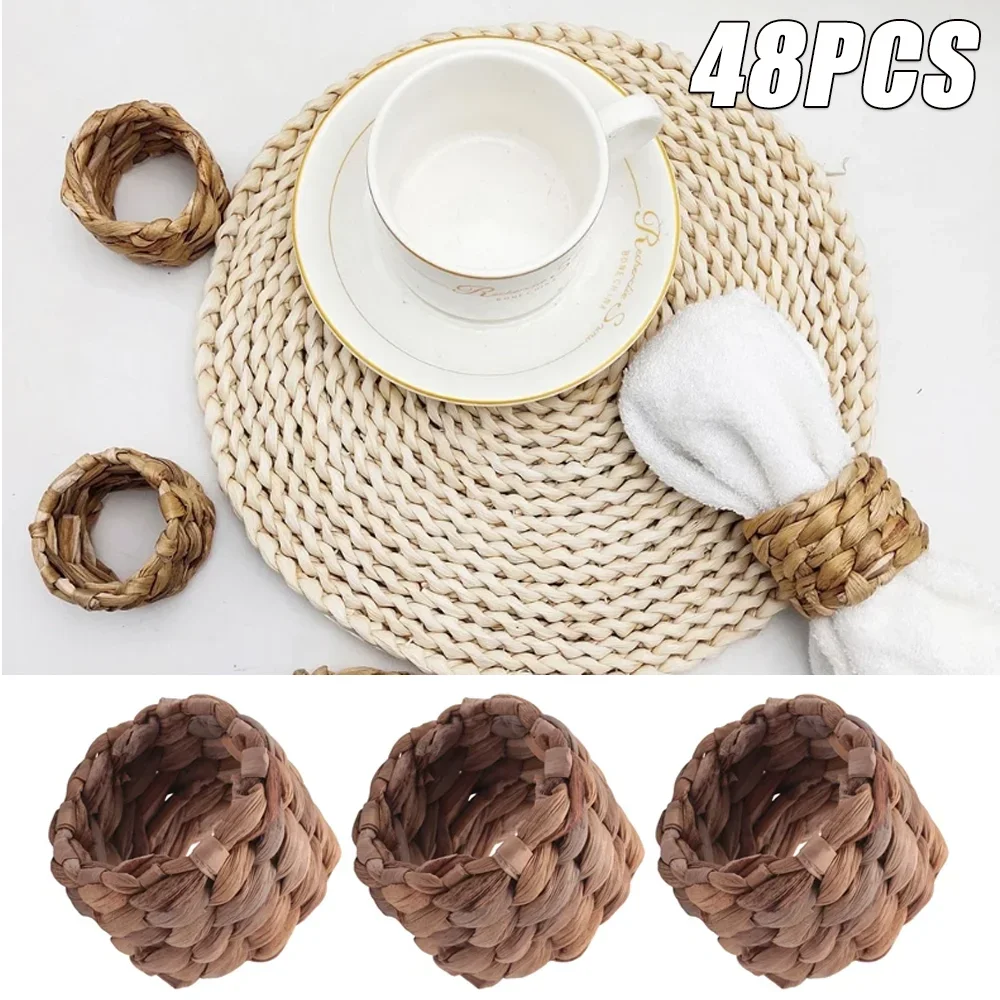 Natural-Straw-Woven-Napkin-Holder-Wedding-Party-Napkin-Decorative-Bukle ...
