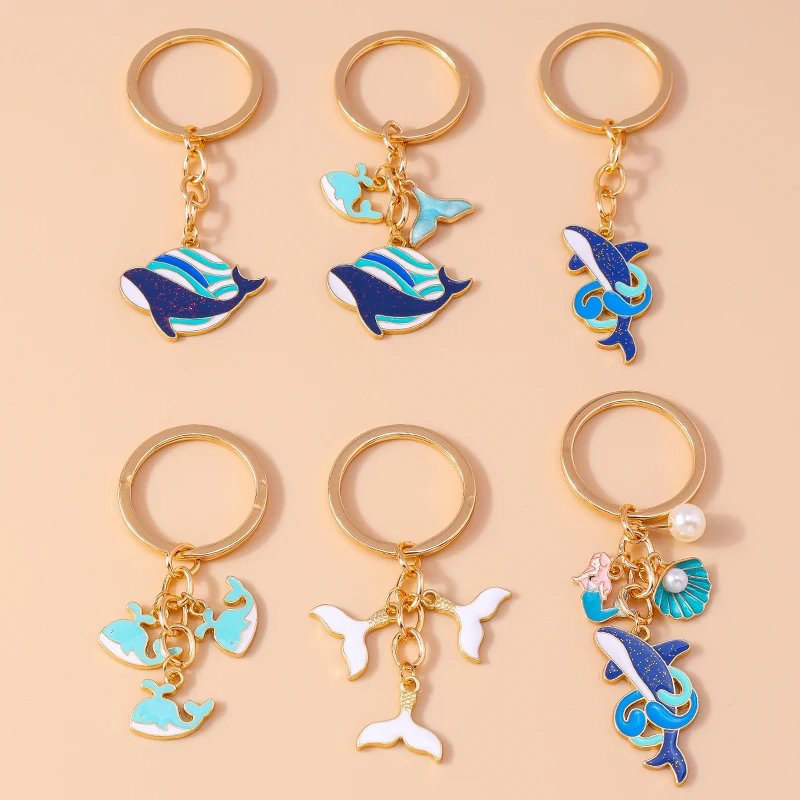Cute Enamel Whale Keychain Marine Life Key Ring Pendants for Key Holder ...