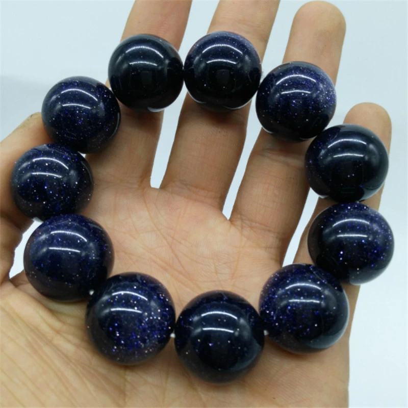 2023 Fashion 6-20mm Natural Blue Sandstone Beads Bracelet Solar System ...