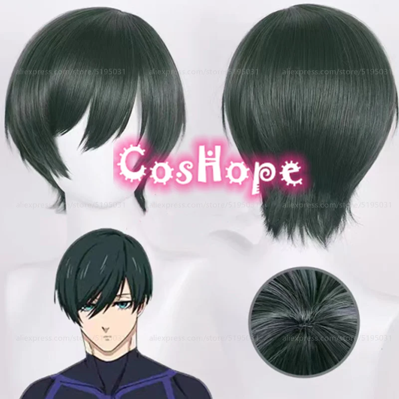 BLUE LOCK Rin Itoshi Cosplay Wig 30cm Pre Styled Wig Dark Green Black ...