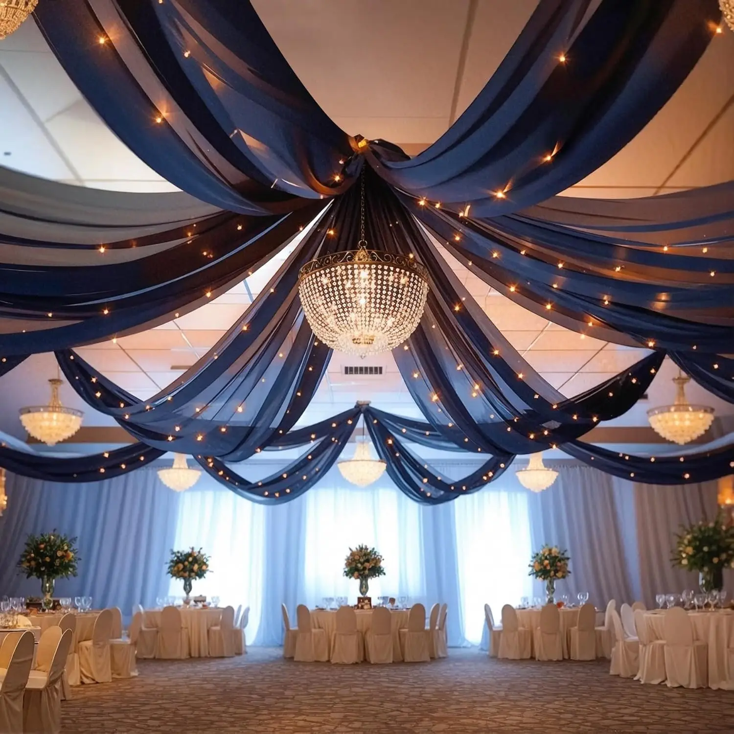 Black Ceiling Drapes for Weddings 12 Panels-5x15 FT Chiffon Wedding ...