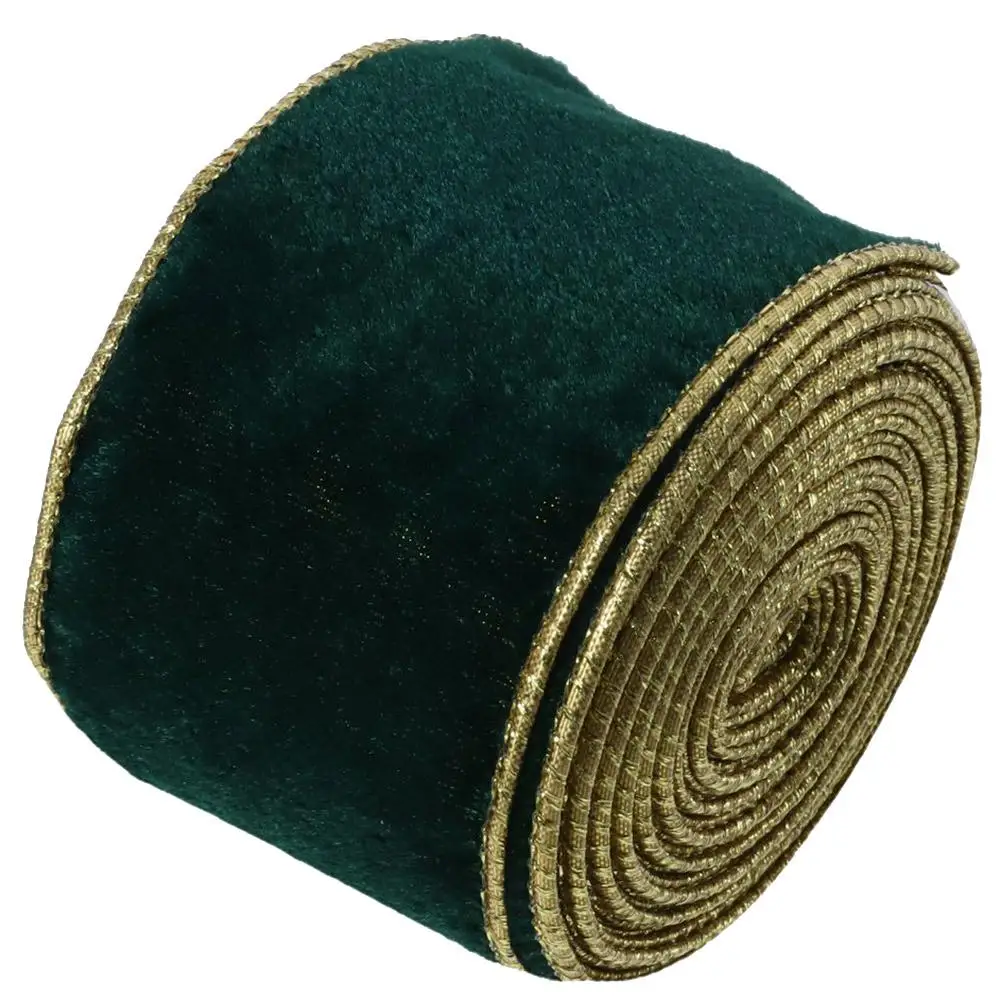 10-Yards-2-5-Inch-Wide-Velvet-Ribbon-Velvet-Golden-Edge-Wired-Ribbon ...