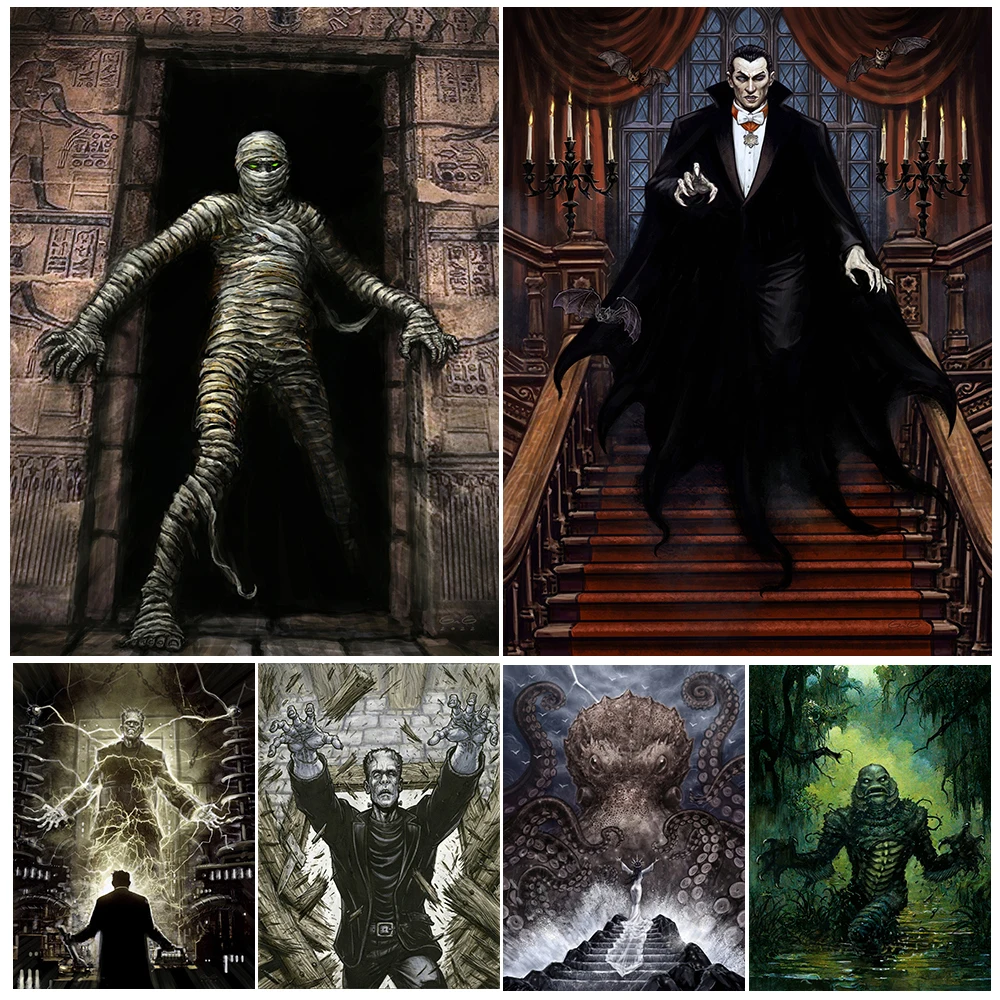 Mummies-And-Frankensteins-Monsters-Vintage-Wall-Canvas-Print-Witch-Medusa-Dracula-Kraken ...
