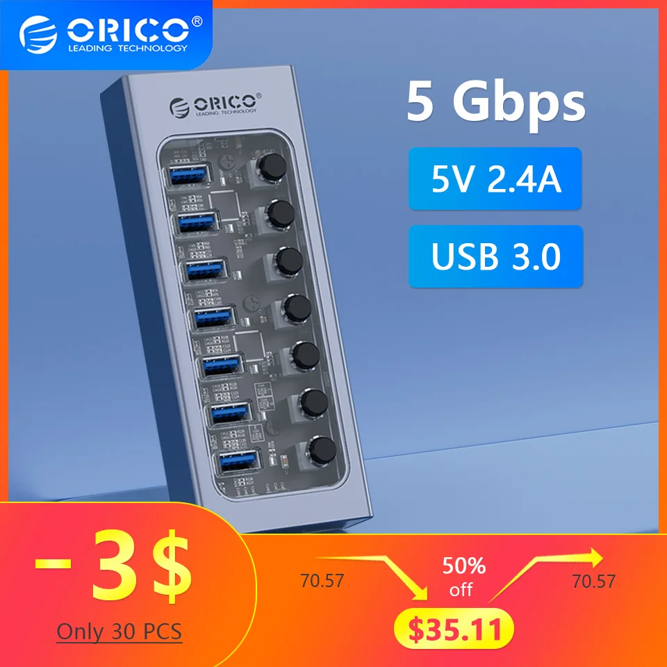 ORICO Powered USB Hub Splitter Socket with Multi USB 3.0 Port Slot Plug ...