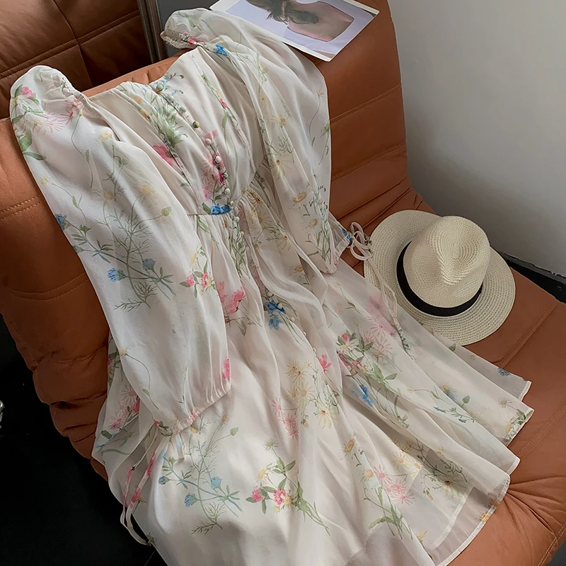 Spring-Autumn-Women-s-French-Style-Lace-Up-Dress-Long-Sleeve-Square ...