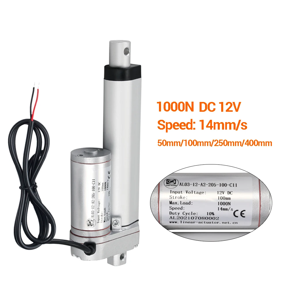 1000n-Dc-12V-Lineaire-Actuator-Push-100Kg-1000n-50Mm-100Mm-150Mm-200Mm ...