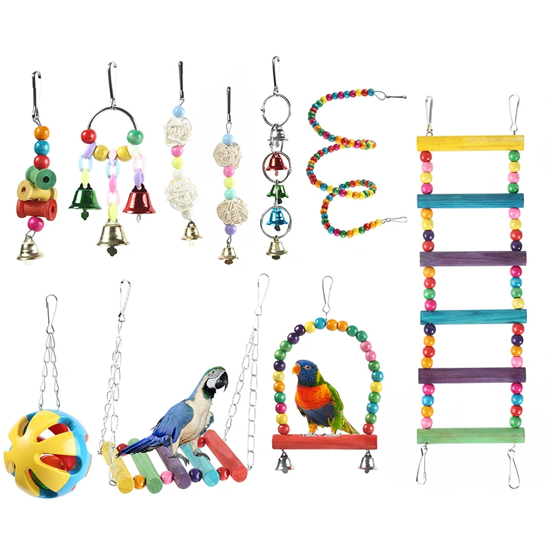 10 Pack Bird Cage Toys for Parrots Reliable and Chewable Swing Hanging ...