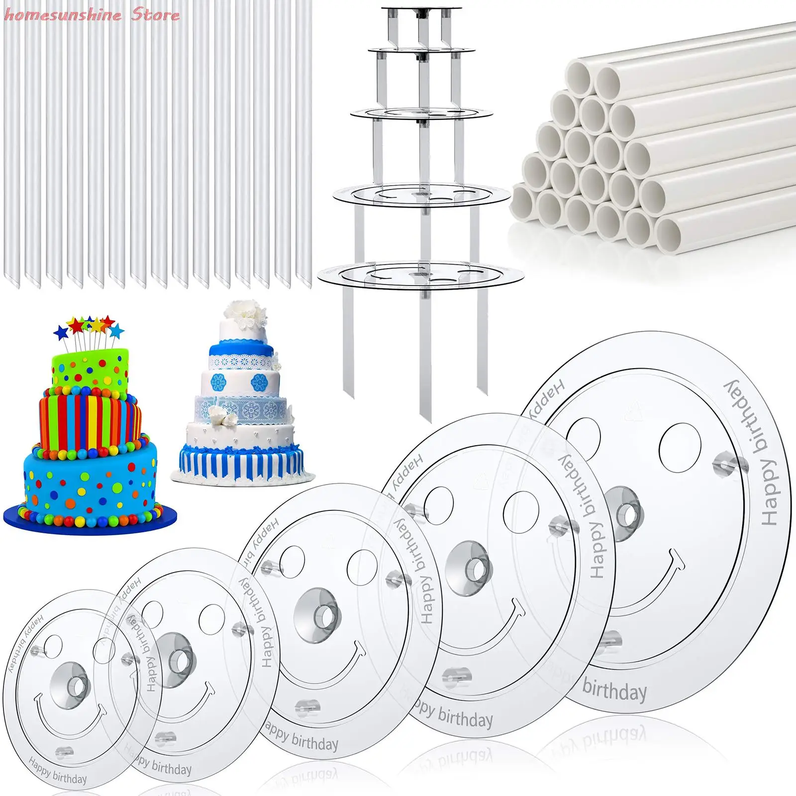 New Durable 5 Tier Cake Separator Plates 35Pcs Cake Sticks Support Cake ...
