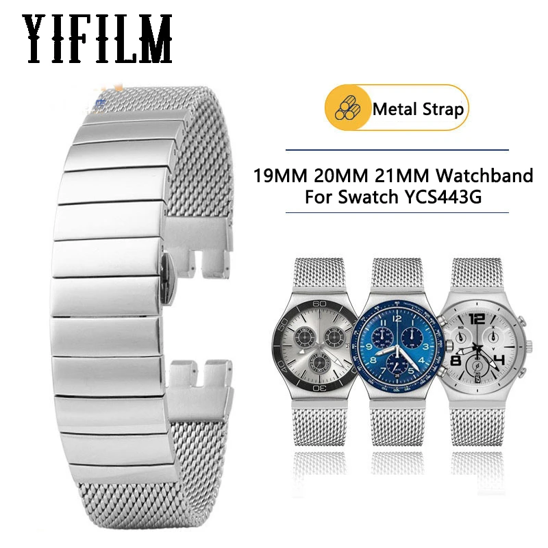 19mm 20mm Metal Strap For Swatch YCS443G Stainless Steel WatchBand ...