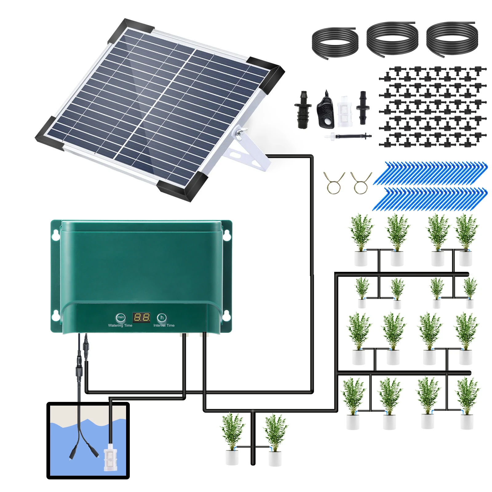 Solar-Automatic-Drip-Irrigation-Kit-7-Timing-Modes-30-Watering-Modes-32 ...