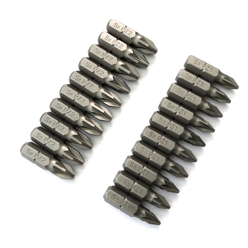 10Pcs Pozi PZ0 PZ1 PZ2 PZ3 tip Screwdriver Bits 1/4" 25mm ...