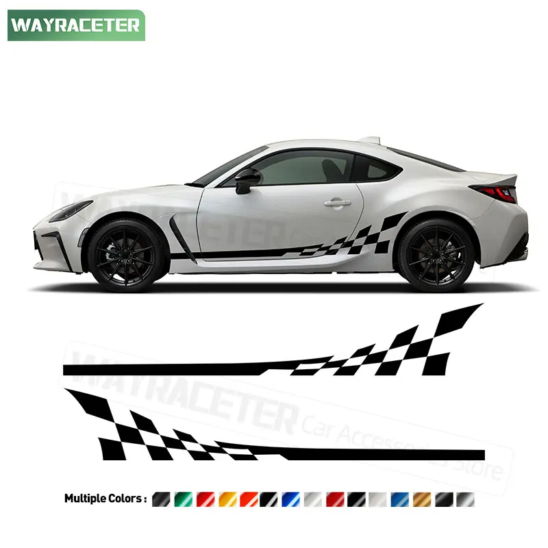 Racing Sport Checker Graphic Door Side Sticker Carbon Fiber Vinyl Decal ...